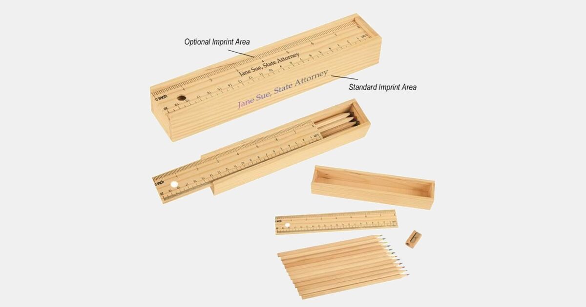 Custom Colored Pencil Set & Wooden Ruler Box, 12-Piece with your logo ...