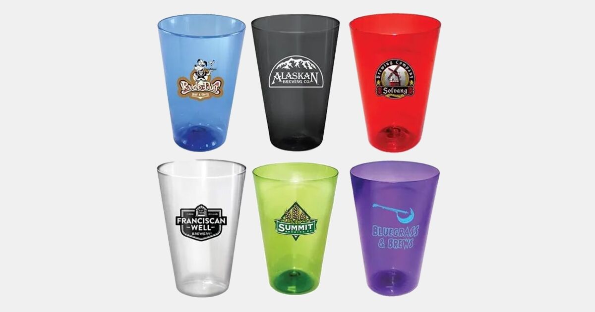 Custom Imprinted Plastic Pint Glass 16 oz. with your logo | ImprintLogo.com