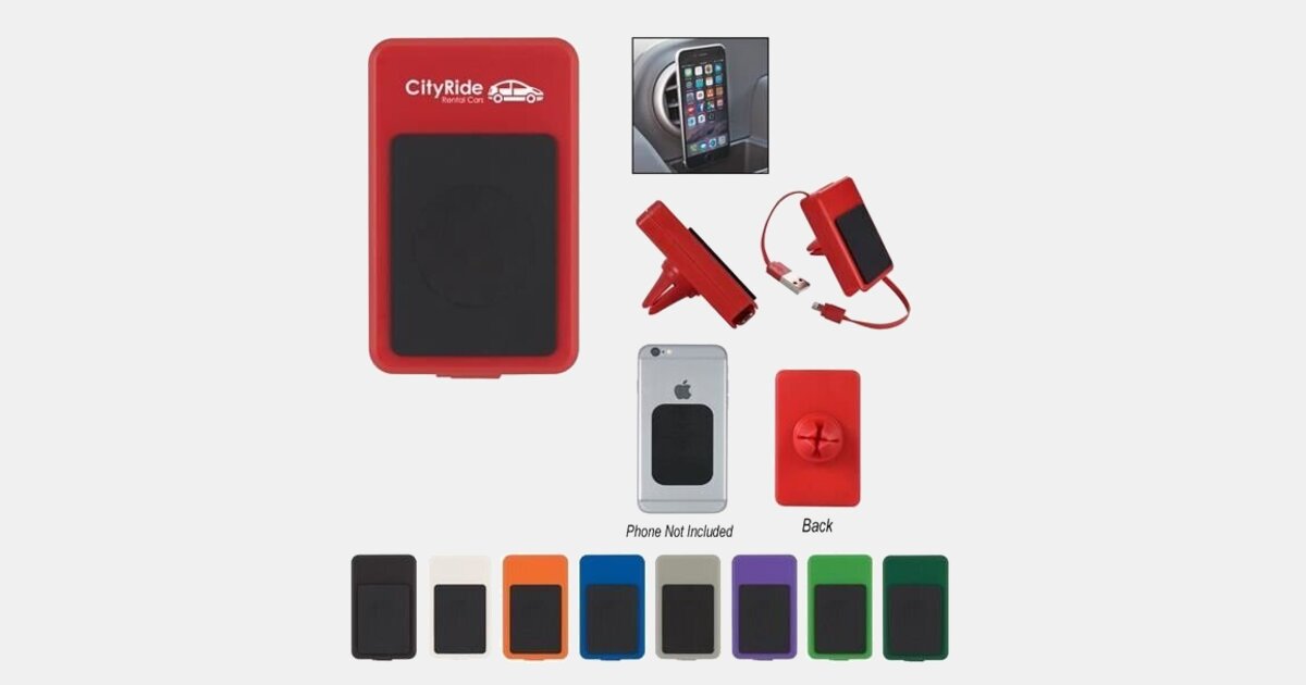Custom Printed 2-In-1 Retractable Charger Auto Phone Mount with your ...