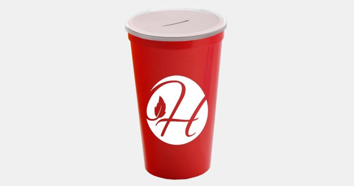 22 Oz Stadium Cup With Coin Slot Lid with your logo | ImprintLogo.com