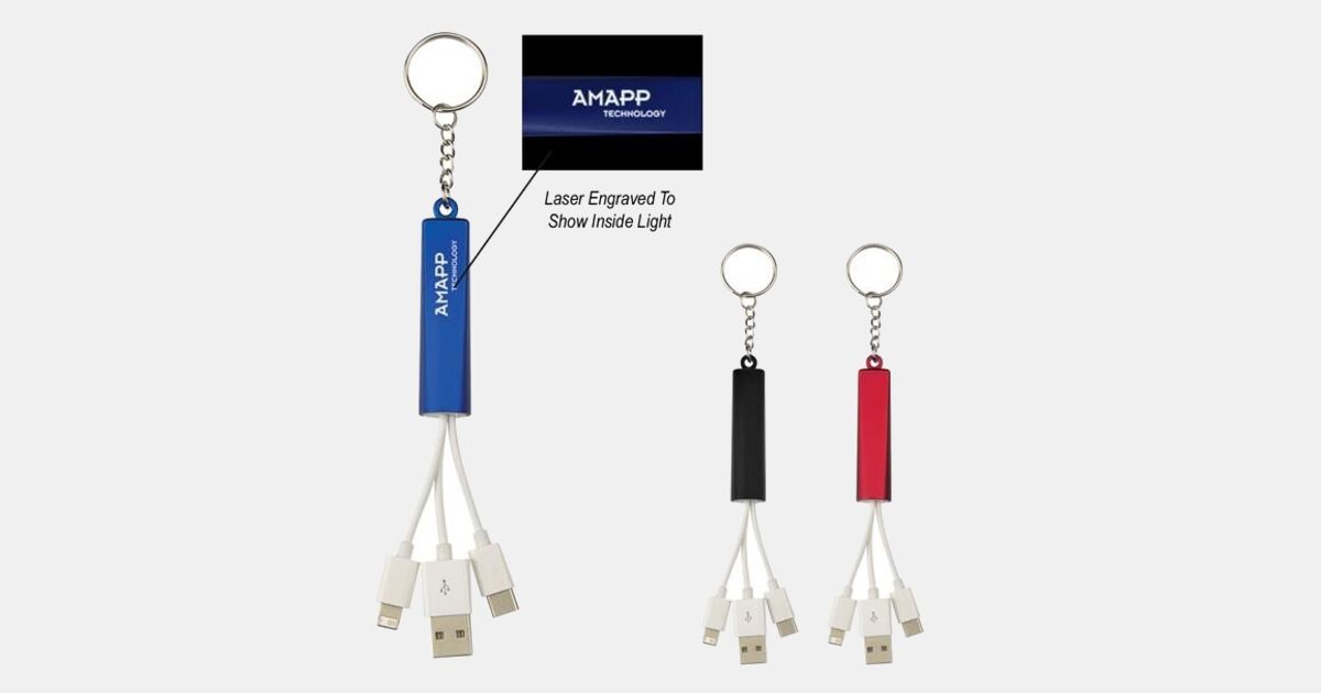 Custom Printed 3-In-1 Light Up Charging Cables On Key Ring with your ...