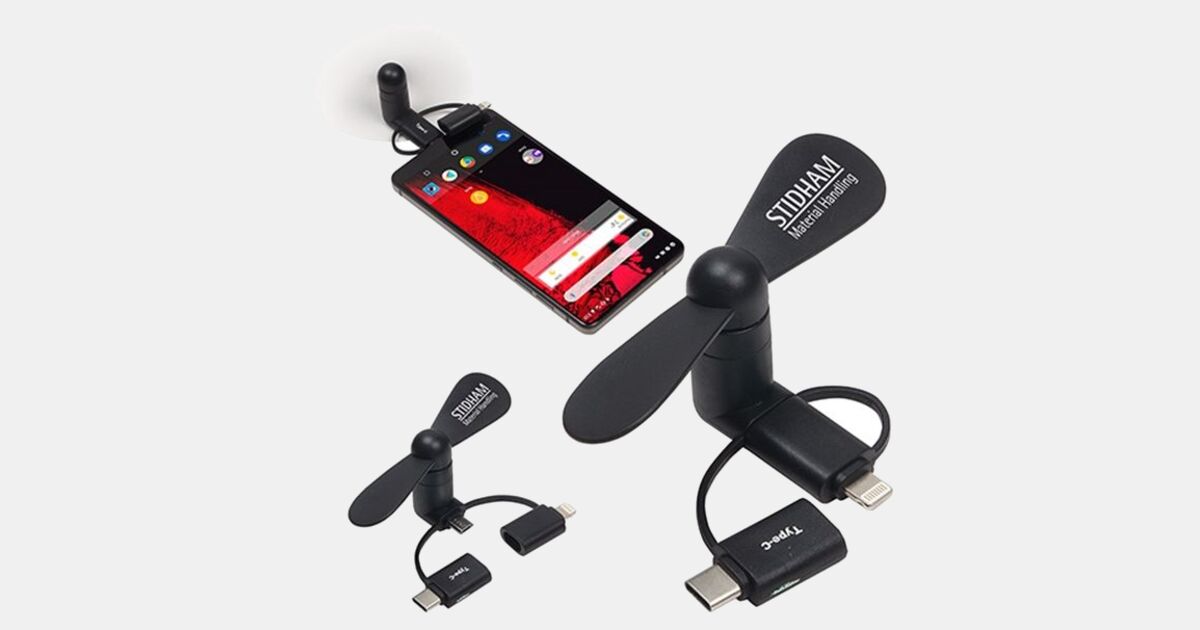 Custom 3-In-1 Mini Phone Fan with your logo | ImprintLogo.com