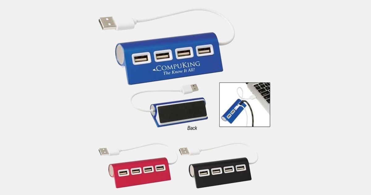 4-Port Aluminum Wave Usb Hub with your logo | ImprintLogo.com