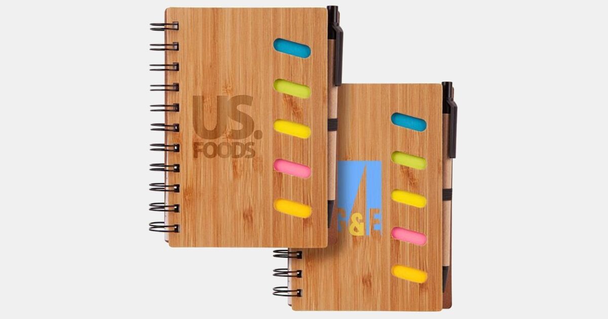 4.75 x 6 Bamboo Notebook with Pen & Sticky Notes with your logo ...