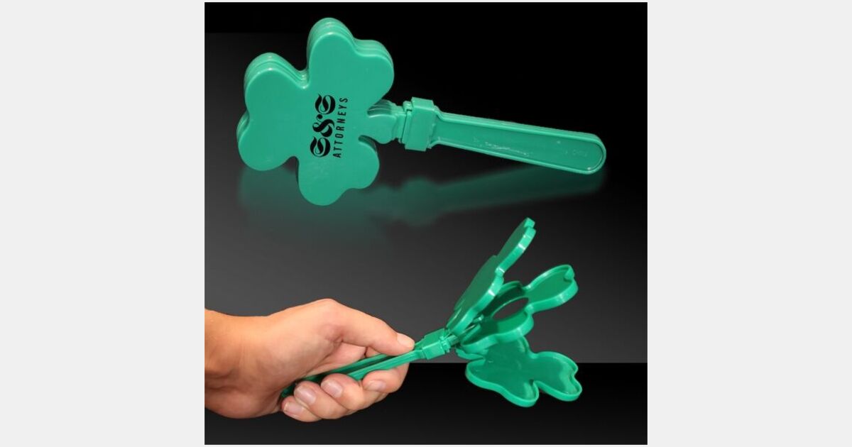 Custom Printed Shamrock Hand Clapper 7 1/2" with your logo | ImprintLogo.com