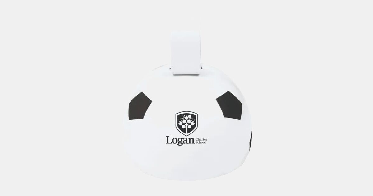 Custom Printed Soccer Ball Shape Cow Bell with your logo | ImprintLogo.com