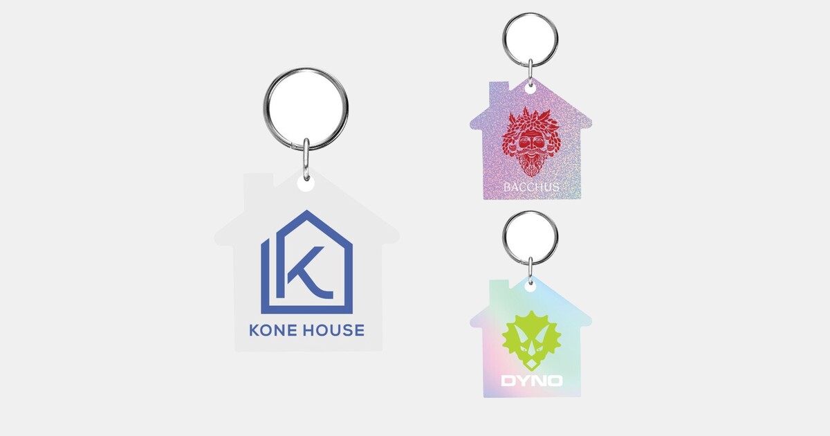 Custom Printed Acrylic Key Tag - House with your logo | ImprintLogo.com