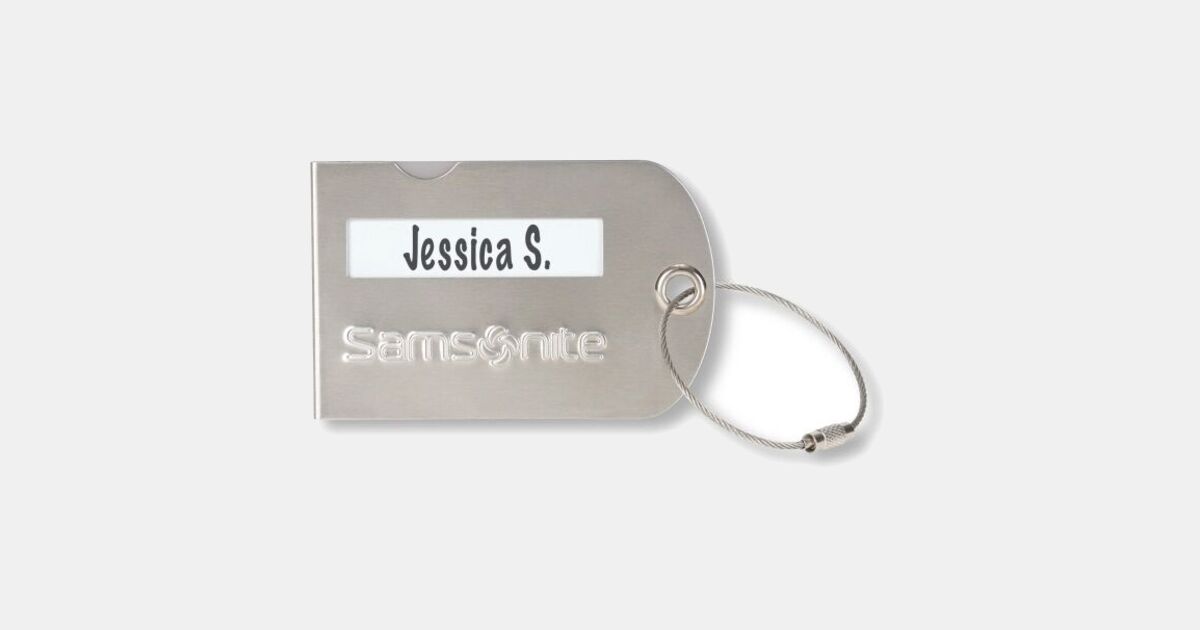 Laser Engraved Samsonite Luggage Tag with your logo | ImprintLogo.com