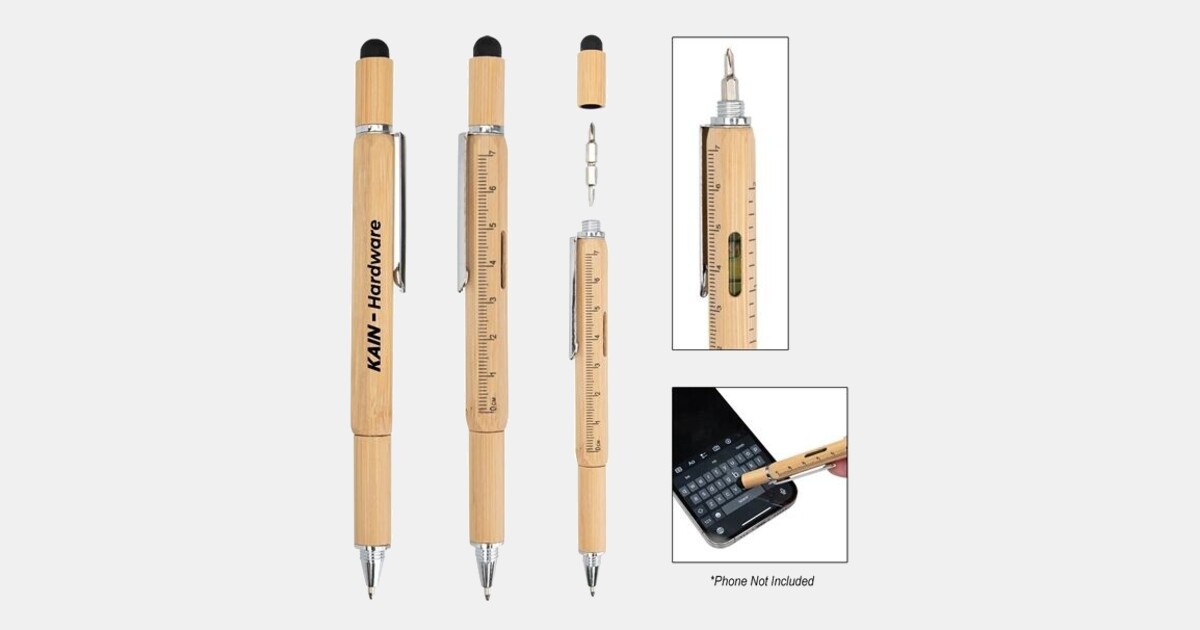 Custom Printed Bamboo Multi-Function Tool Pen with your logo | ImprintLogo.com