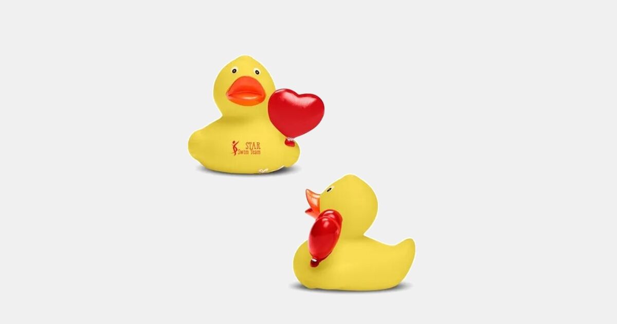 Custom Printed Heart Rubber Duck with your logo | ImprintLogo.com