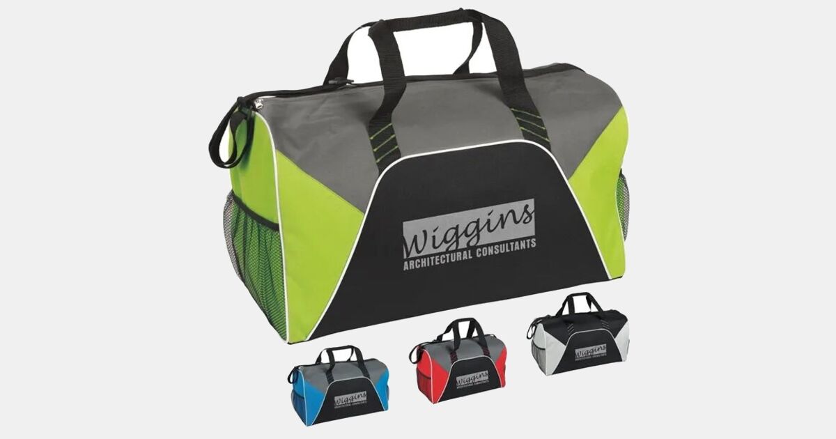 Custom Printed Color Panel Sport Duffel with your logo | ImprintLogo.com