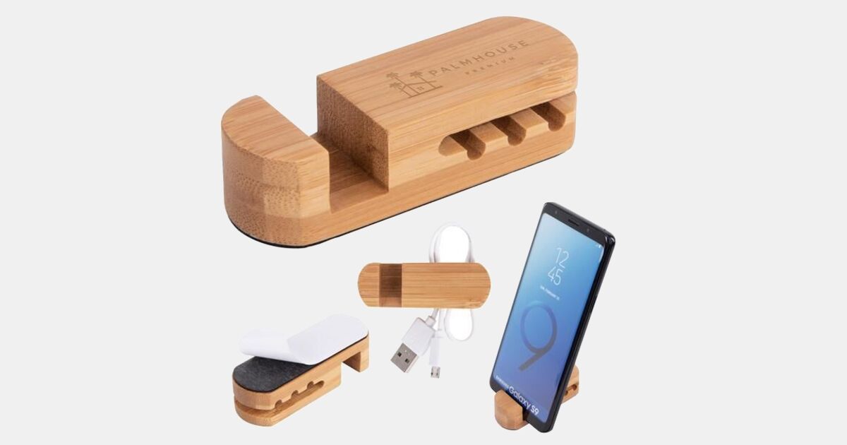 Bamboo Desktop Cable Organizer with your logo | ImprintLogo.com