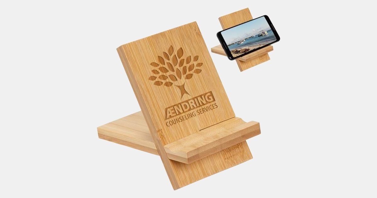 Imprinted Bamboo Portable Phone Stand with your logo | ImprintLogo.com