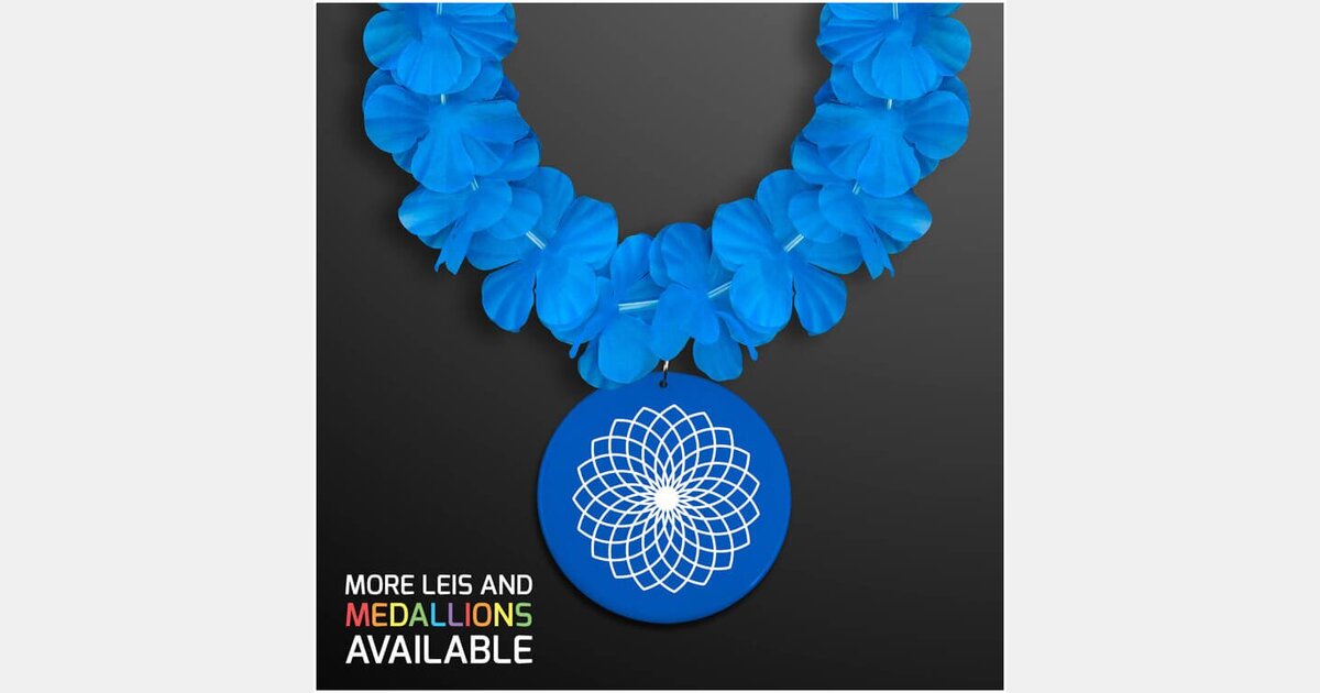 Blue Flower Lei Necklace with Medallion (Non-Light Up) with your logo ...