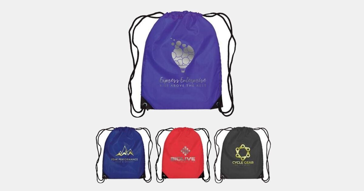 Custom Printed Broadway Drawstring Backpack - 210D Polyester with your logo | ImprintLogo.com
