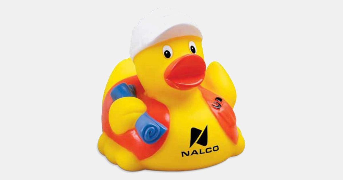 Custom Imprinted Rubber Duck Construction Worker | ImprintLogo.com