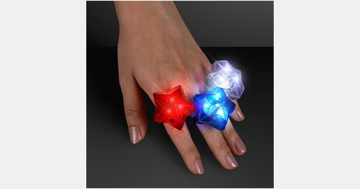 Custom Printed LED Assorted Red, White & Blue Star Bling Rings with ...