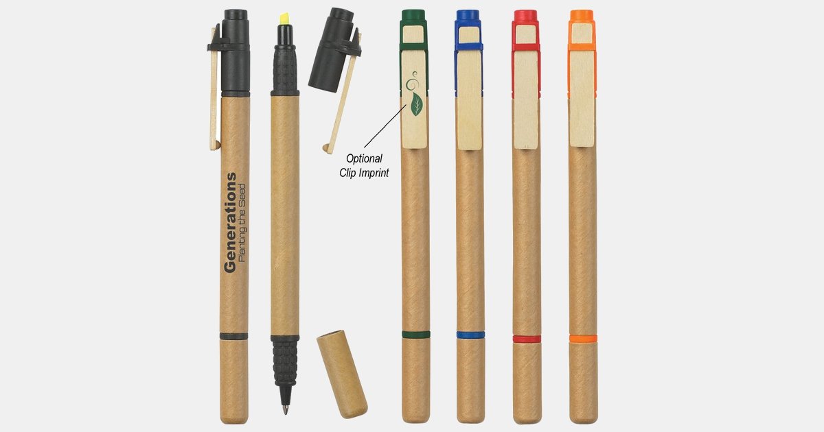 Custom Printed Dual Function Eco-Inspired Pen With Highlighter with ...