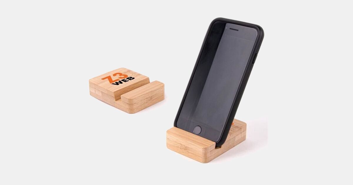 Eco-Friendly Bamboo Mobile Device Holder with your logo | ImprintLogo.com