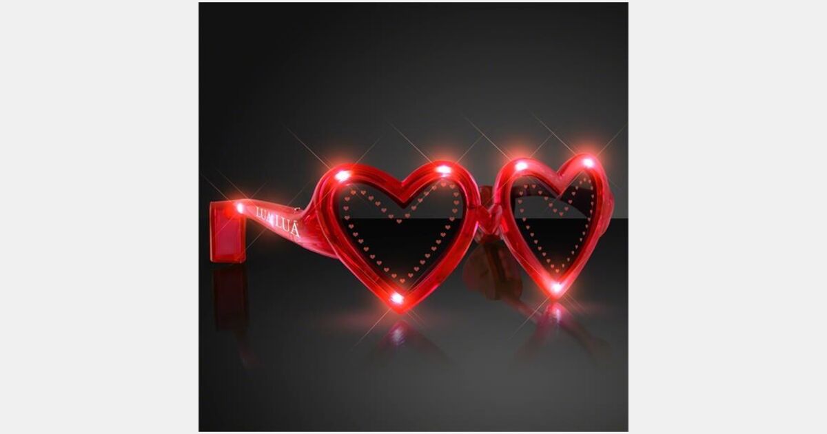 Custom Printed Flashing Heart Shaped Red Light Up Sunglasses with your ...