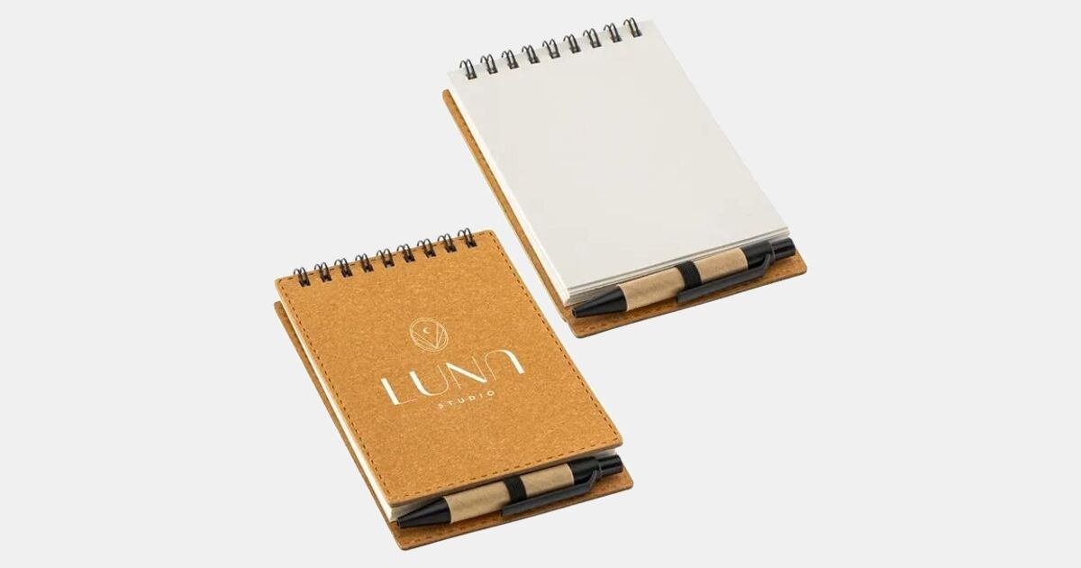 Custom Printed Flip Recycled Spiral Notebook with Pen with your logo ...