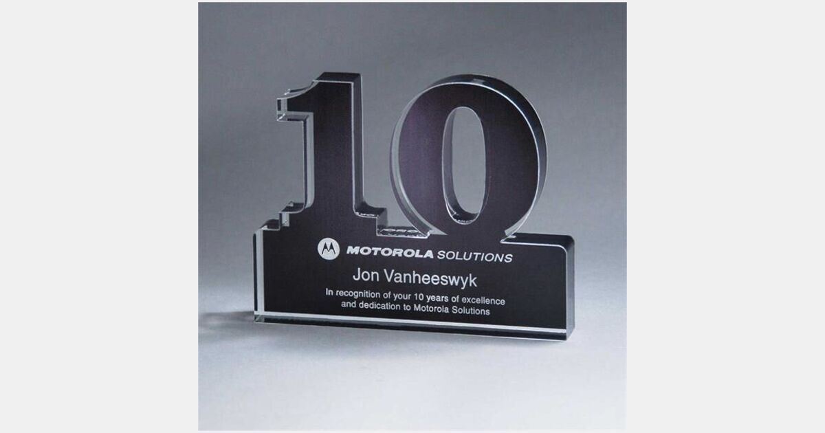 Freestanding 10 Year Anniversary Award USA Made with your logo ...