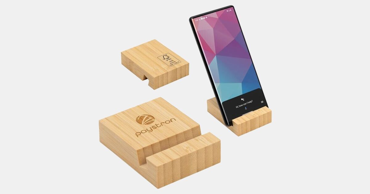 Custom Printed FSC(R) Bamboo Bloc Phone Stand with your logo ...