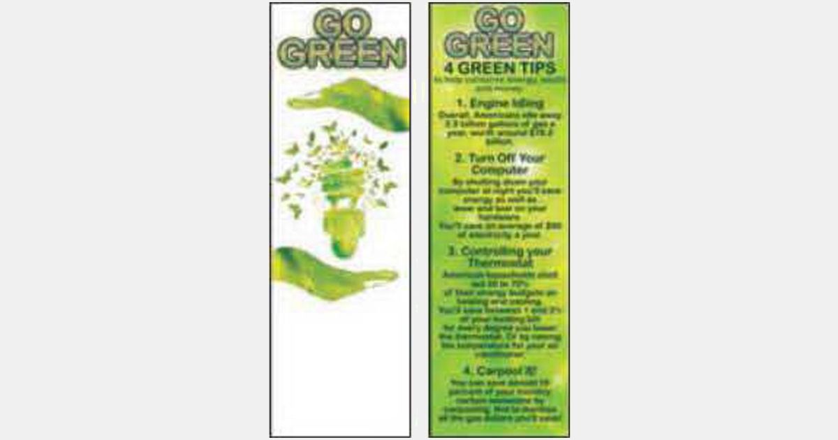 Go Green Bookmark USA Made with your logo | ImprintLogo.com