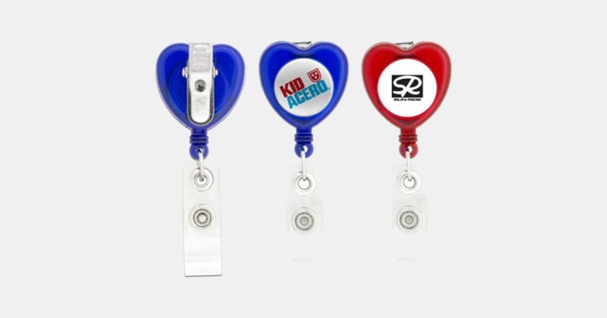 Heart-Shaped Retractable Badge Holder with your logo | ImprintLogo.com