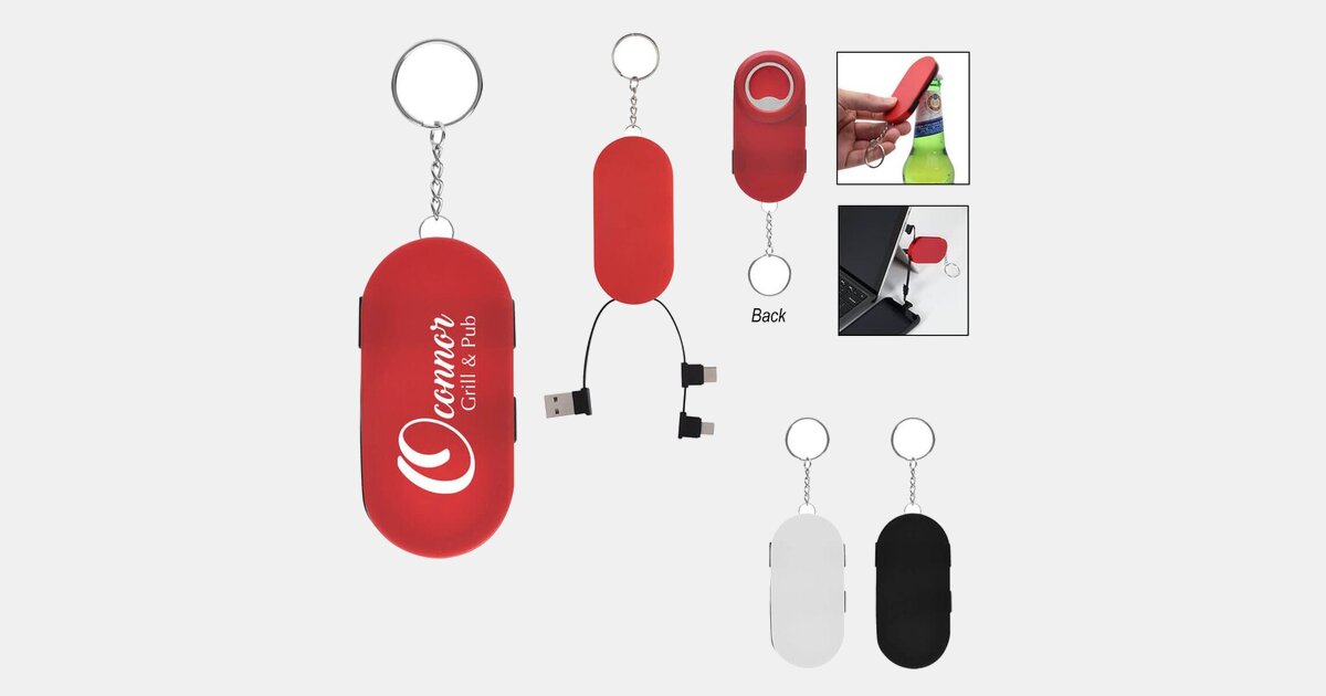 Custom Printed Hideaway 3-In-1 Charging Cable & Bottle Opener with your ...