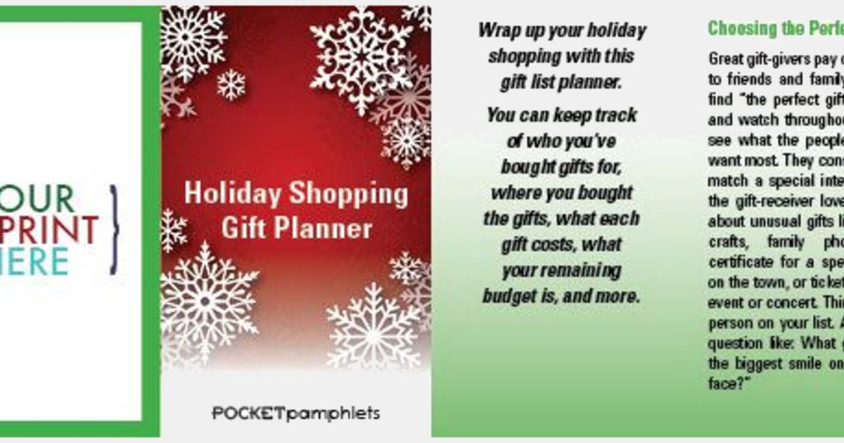 Holiday Shopping Gift Planner Pocket Pamphlet USA Made with your logo ...