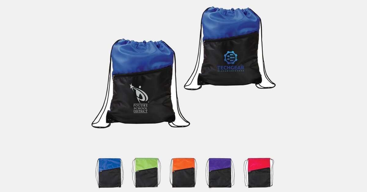Personalized Drawstring Backpack w/ Zipper Two-Tone | ImprintLogo.com