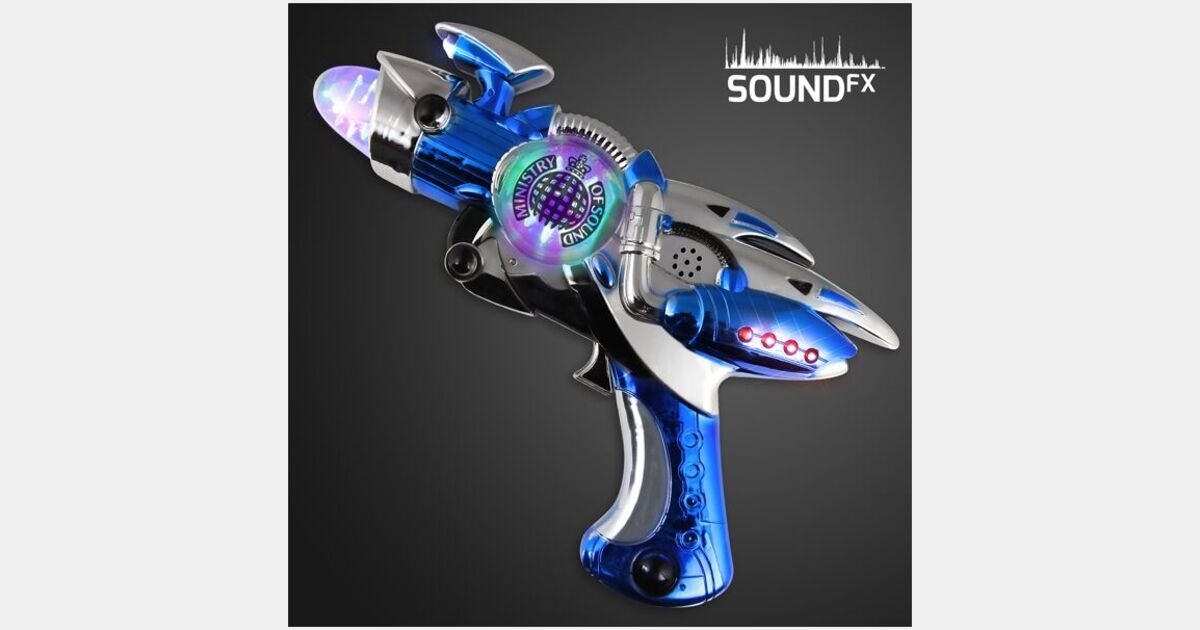 Blue Light Up Sound Effects Gun with Spinning Globe with your logo ...