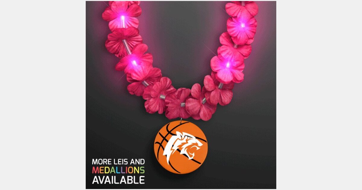 LED Pink Lei with Basketball Medallion with your logo | ImprintLogo.com