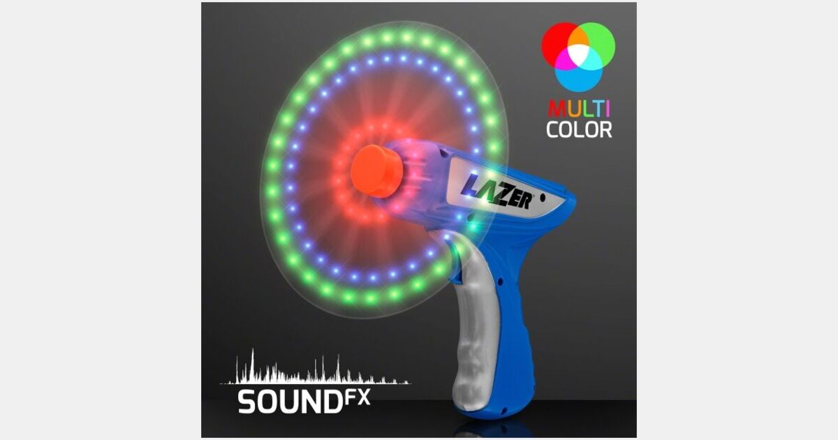 LED Spinning Lights Space Blaster Toy Gun with your logo | ImprintLogo.com