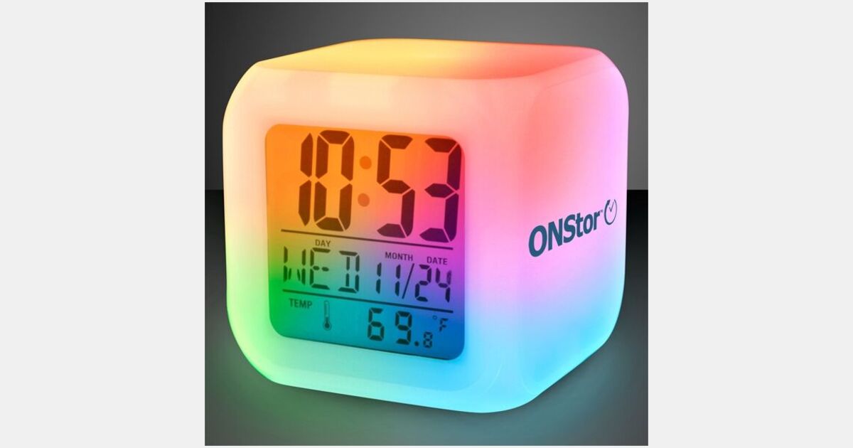 Custom Printed Light up Alarm Clock with your logo | ImprintLogo.com