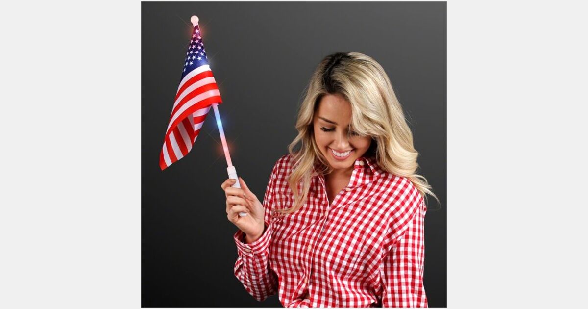 Custom Printed Light Up American Flags with your logo | ImprintLogo.com