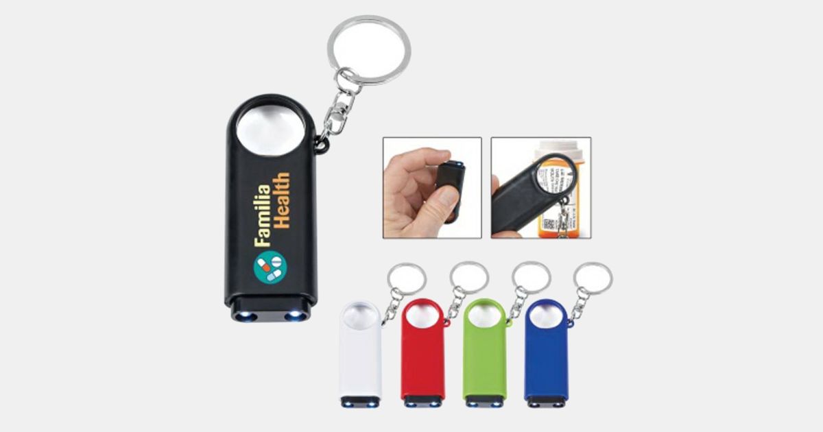 Custom Printed Magnifier And LED Light Key Chain with your logo ...