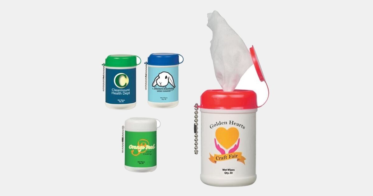 Mini Wet Wipe Canister with your logo | ImprintLogo.com