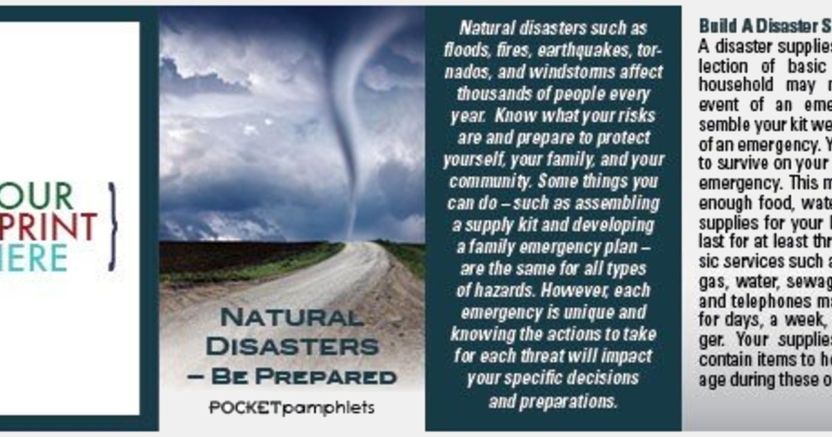 Natural Disasters-Be Prepared Pocket Pamphlet USA Made with your logo ...