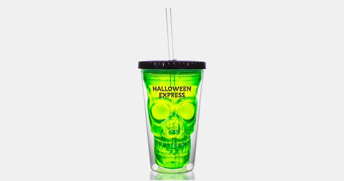 Custom Printed Neon Green LED Skull Cup with your logo | ImprintLogo.com