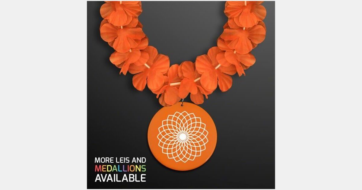 Orange Lei Necklace with Orange Medallion (Non-Light Up) with your logo ...