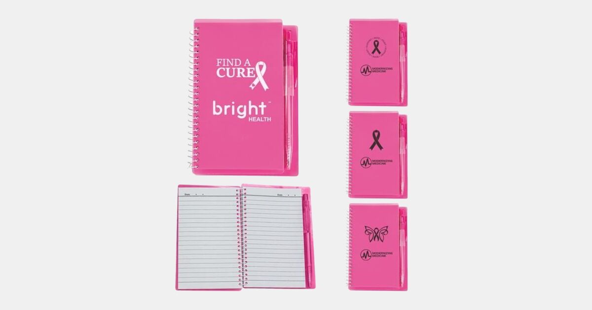Custom Printed Pink Ribbon Notebook with your logo | ImprintLogo.com