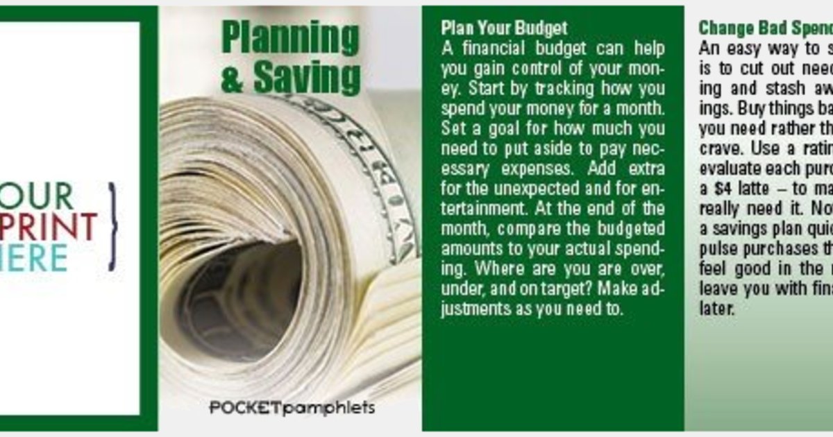 Planning & Saving Pocket Pamphlet USA Made with your logo | ImprintLogo.com