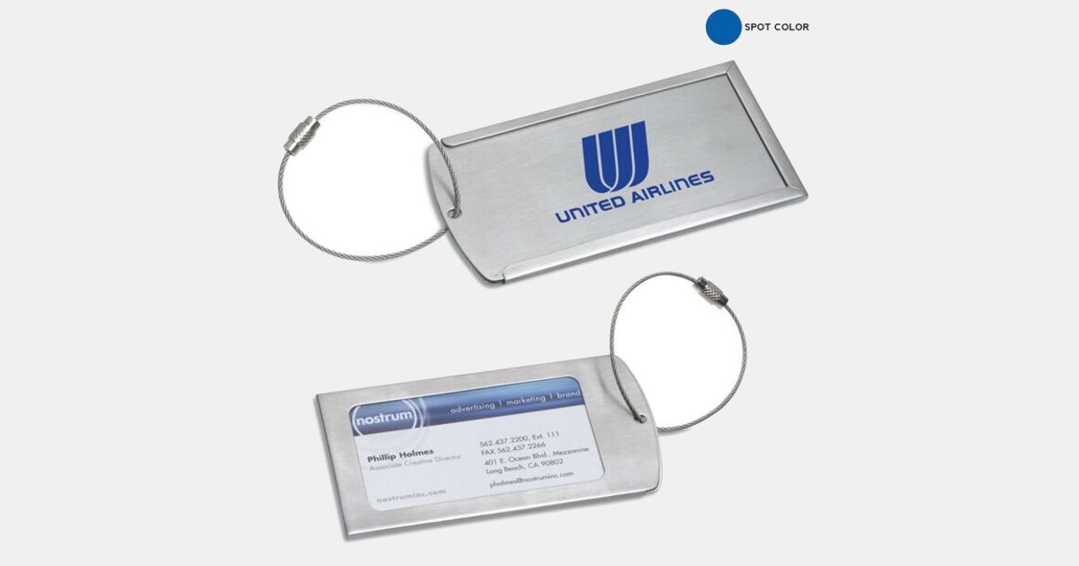 Prestige Brushed Metal Luggage Bag Tag with your logo | ImprintLogo.com