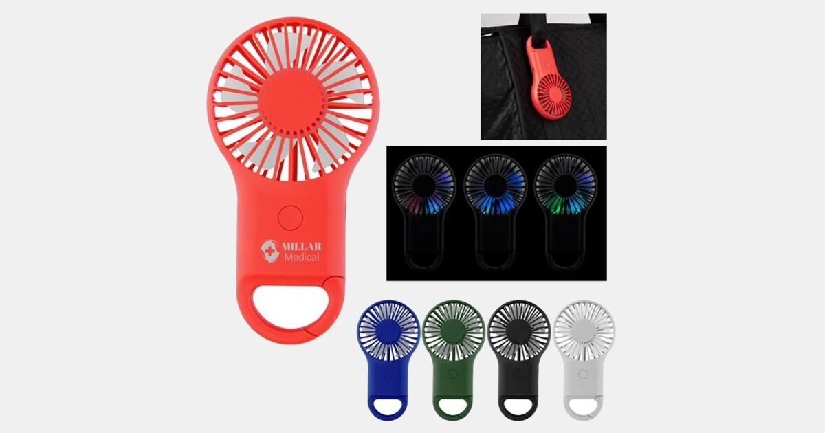 Rechargeable Handheld Fan With Carabiner with your logo | ImprintLogo.com