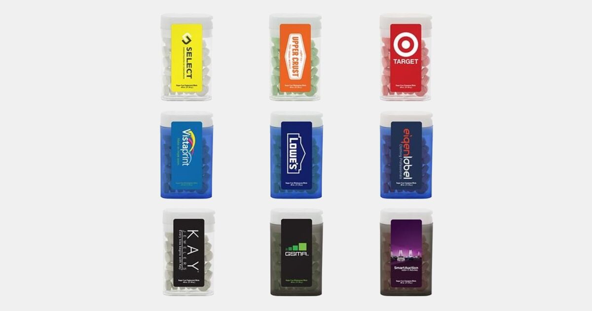 1 1/2" x 2 1/2" Rectangular Flip-Top Mint Dispenser with your logo ...
