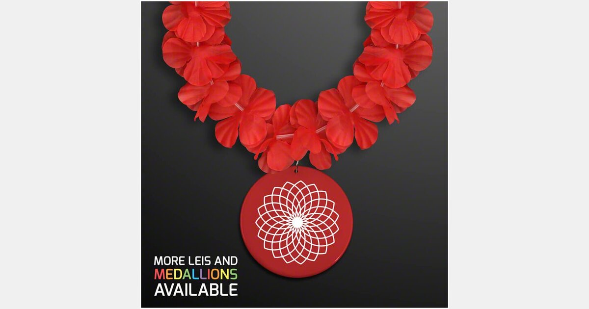 Red Flower Lei Necklace with Medallion (Non-Light Up) with your logo ...
