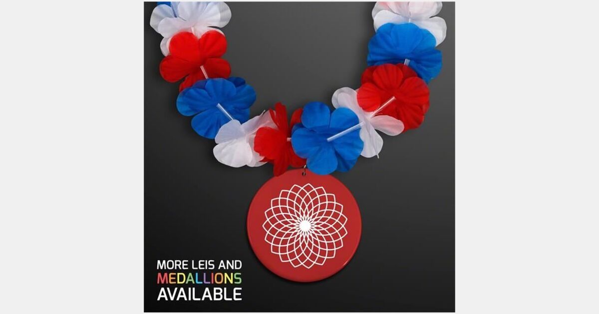 Red White & Blue Flower Lei with Red Medallion (Non-Light Up) with your ...