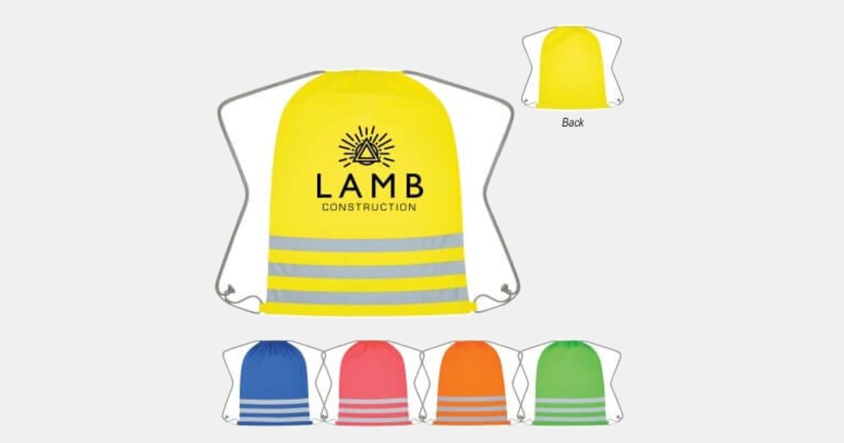 Printed Reflective Safety Drawstring Bag with your logo | ImprintLogo.com